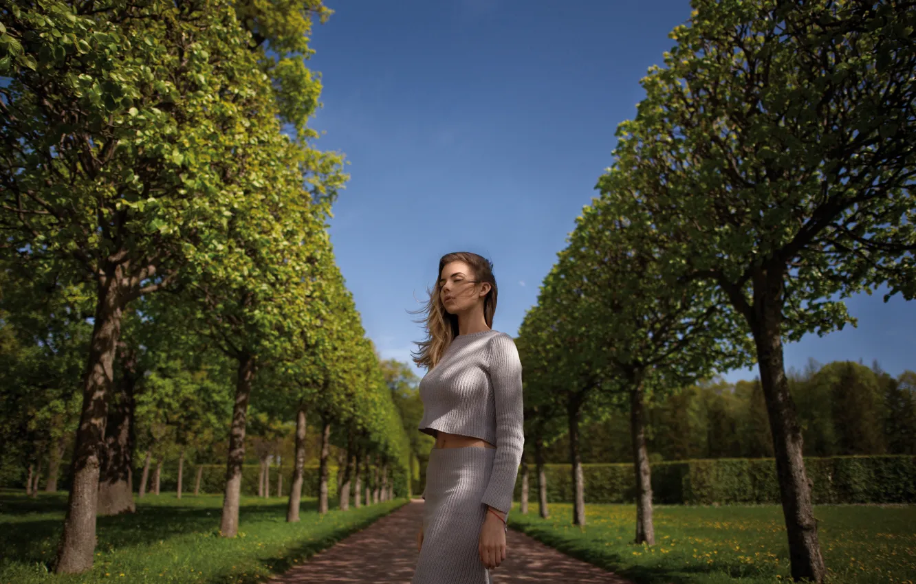 Wallpaper the sky, girl, trees, trail, garden, Andrew Brandis, Andrey ...