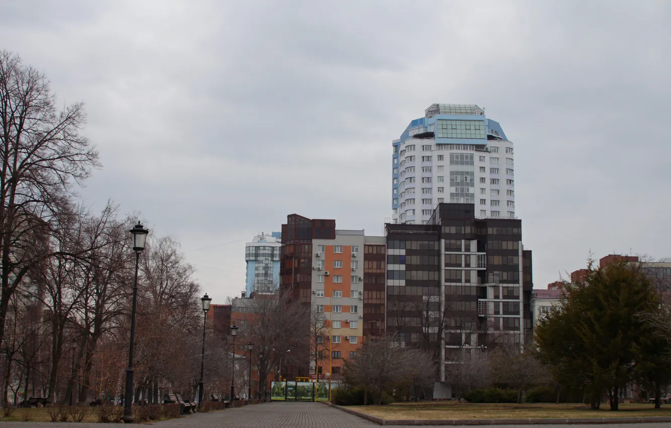 Wallpaper the sky, trees, clouds, the city, overcast, building, home ...