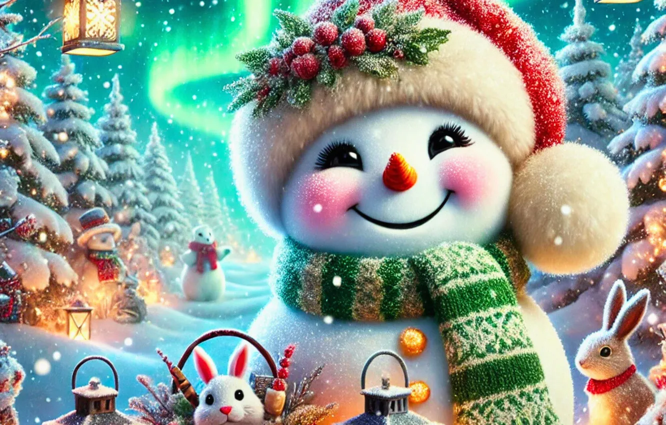 Wallpaper winter, frost, forest, the sky, light, snow, smile, berries ...