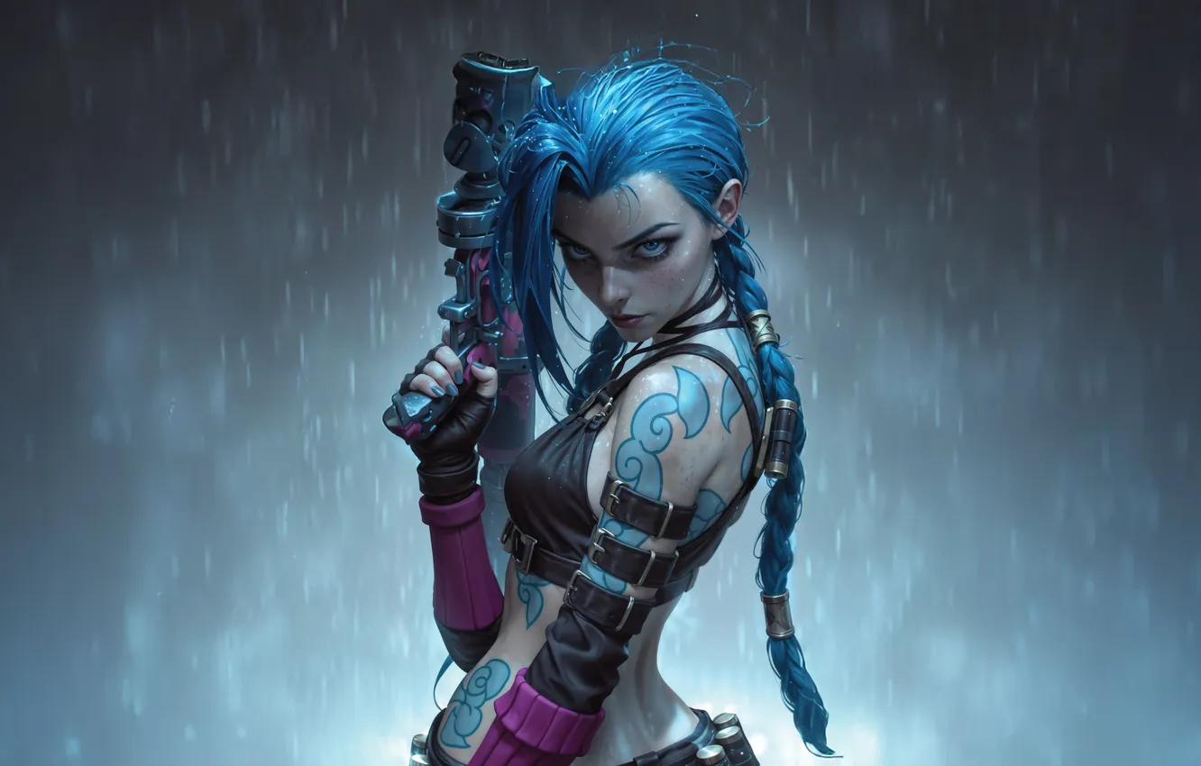 Wallpaper girl, League of Legends, LoL, Jinx, AI Art, AI Generated for mobile and desktop ...