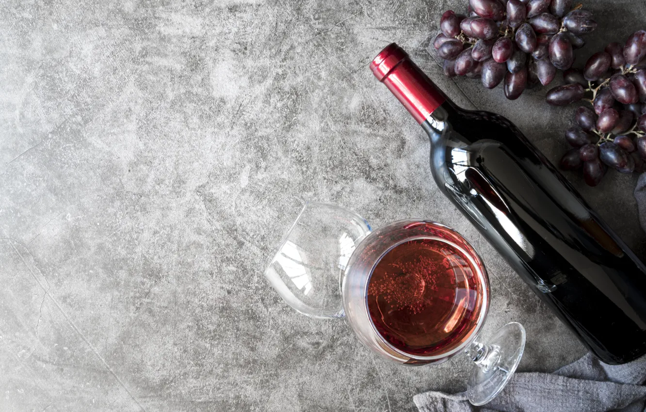Wallpaper wine, glass, bottle, grapes, grey background for mobile and ...