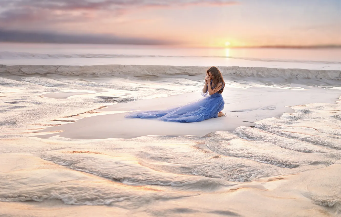 Wallpaper sand, sea, beach, girl, shore, dress for mobile and desktop ...