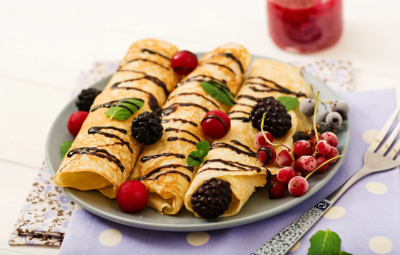 Wallpaper berries, chocolate, Breakfast, pancakes, jam, Timolina for ...