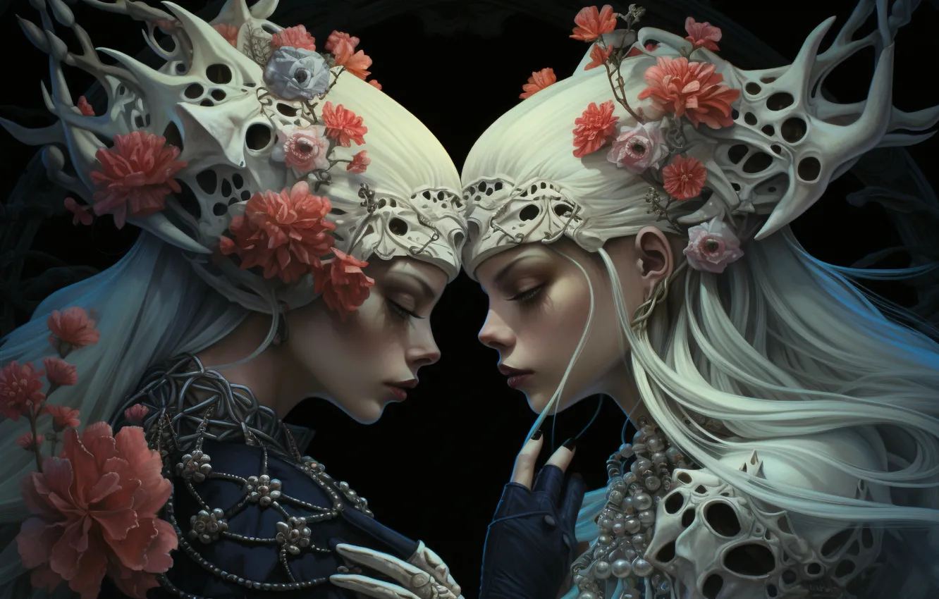Wallpaper girl, pair, two girls, digital painting, digital art, AI art ...