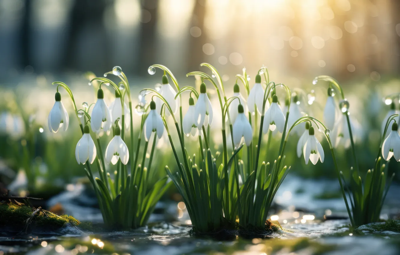 Wallpaper flowers, nature, glade, spring, snowdrops, white, primrose ...