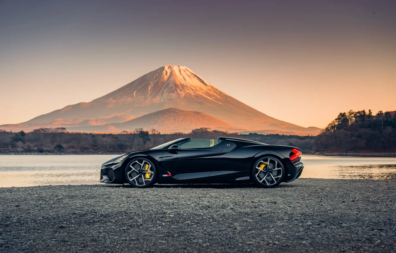 Wallpaper Bugatti, mountain, Fuji, hypercar, side view, Mount Fuji, W16 ...