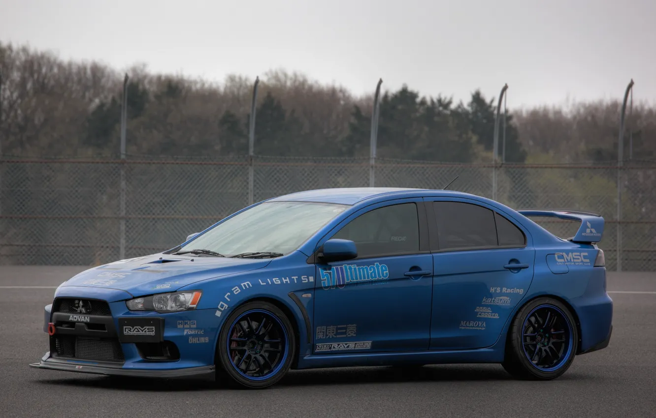 Wallpaper the sky, blue, tuning, the fence, mitsubishi, blue ...