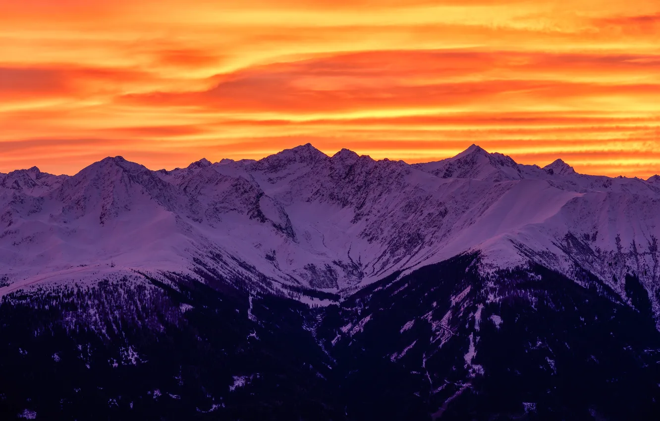 Wallpaper the sky, snow, sunset, mountains, dawn for mobile and desktop ...