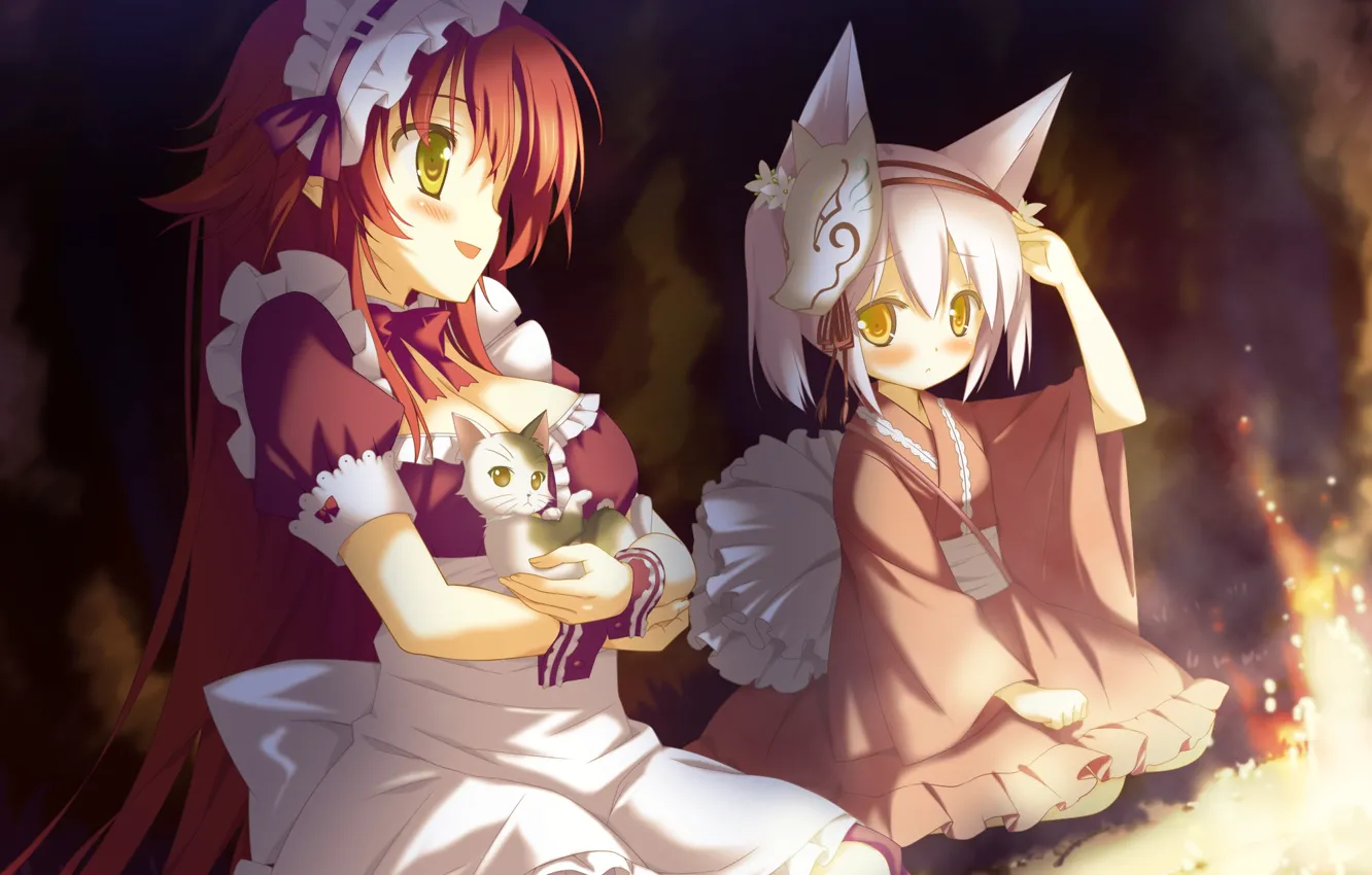 Wallpaper mask, kimono, the fire, the maid, on my knees, visual novel ...