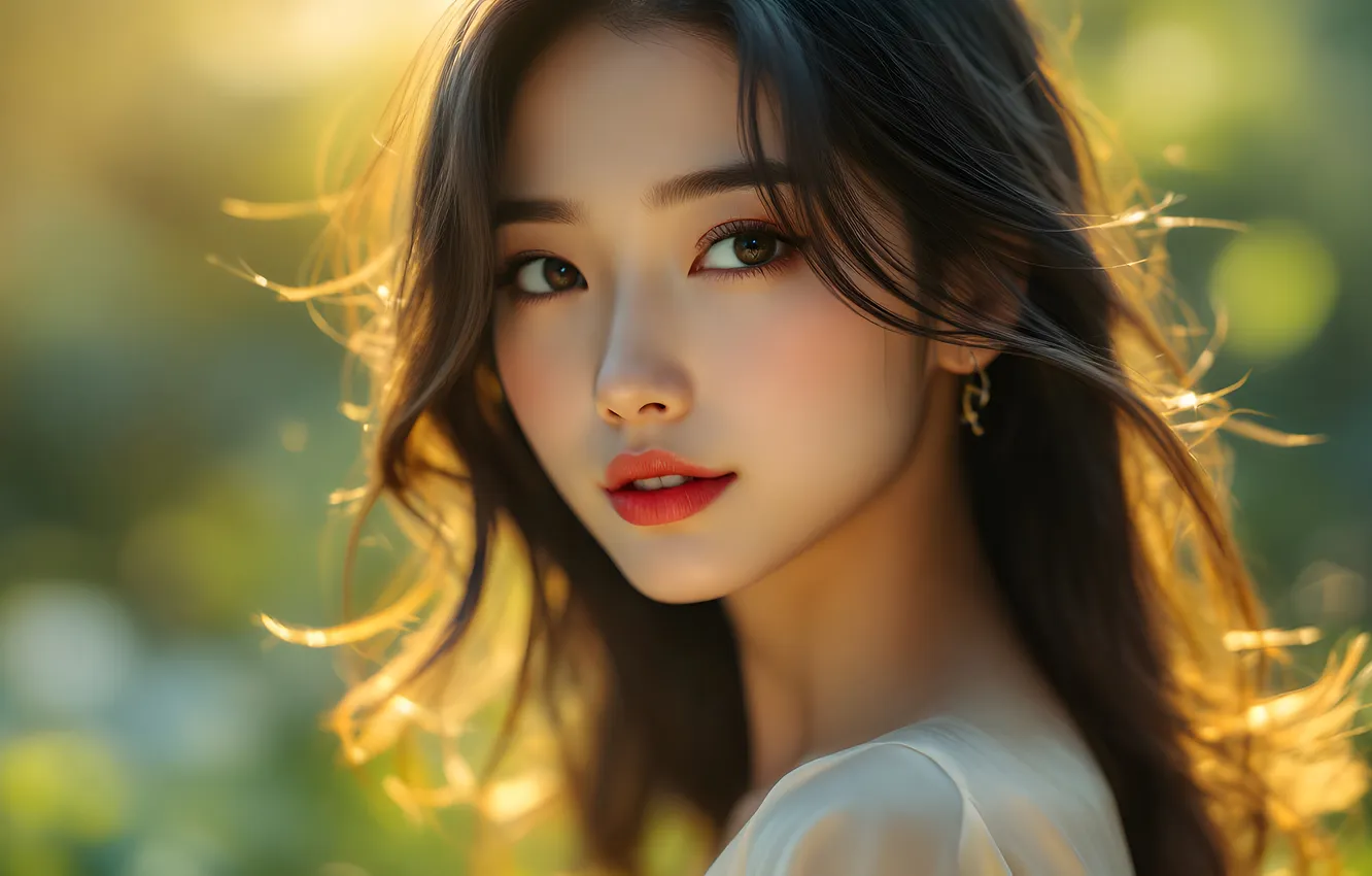 Wallpaper look, girl, light, face, portrait, brunette, Asian, bokeh for mobile and desktop ...