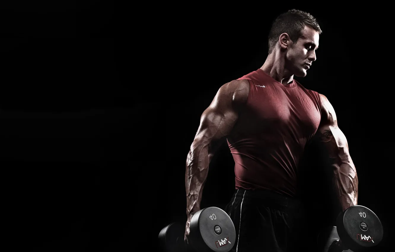 Wallpaper Muscle, muscle, background black, pose, dumbbells ...