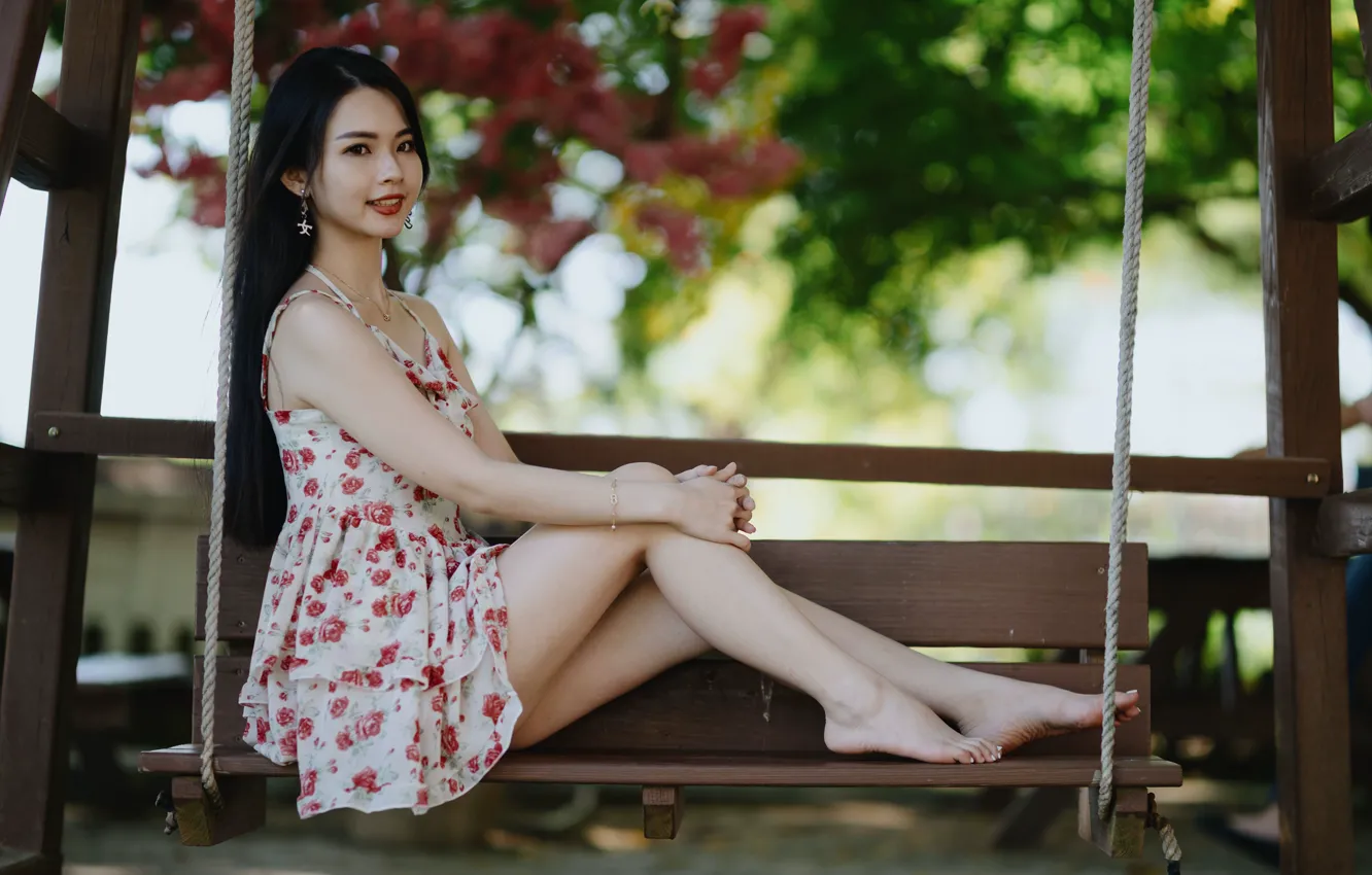 Wallpaper look, pose, swing, model, portrait, makeup, figure, dress for mobile and desktop ...