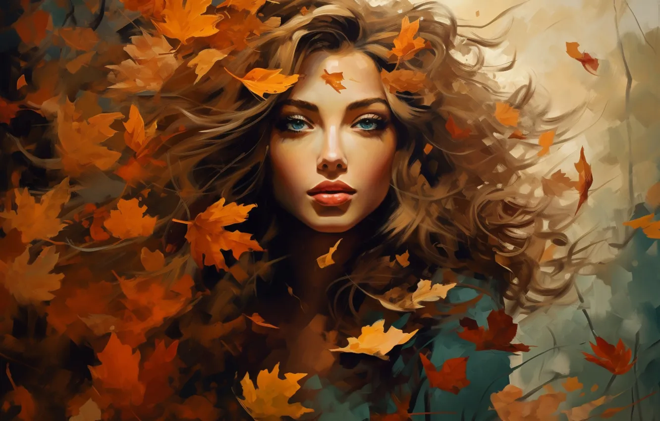 Wallpaper Autumn Look Leaves Girl Light Nature Face The Wind For
