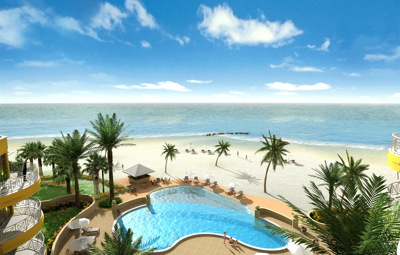 Wallpaper beach, the ocean, view, pool, horizon, the hotel for mobile ...