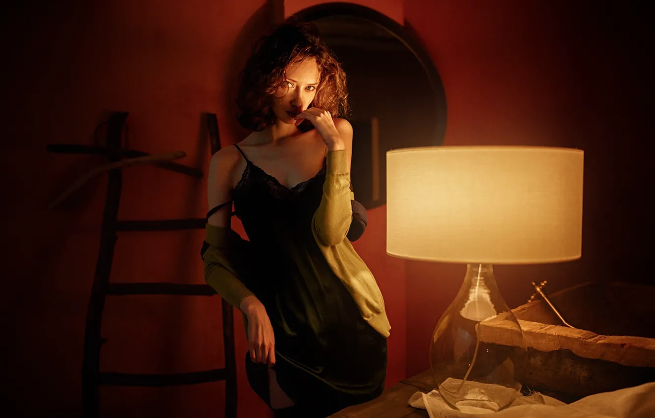 Wallpaper girl, light, lamp, in black, George Chernyadev, Georgy ...