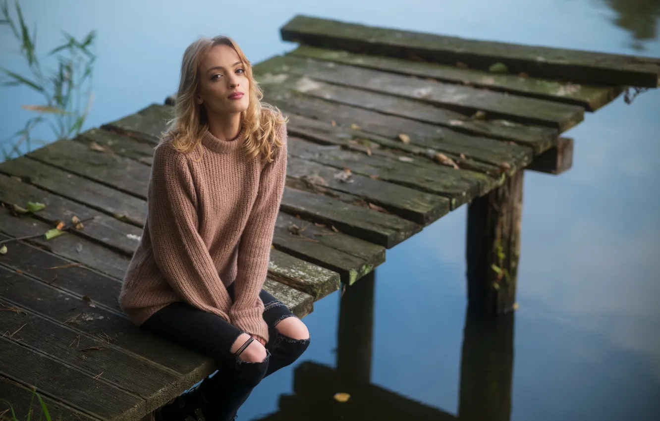 Wallpaper girl, bridge, lake, Agata for mobile and desktop, section ...