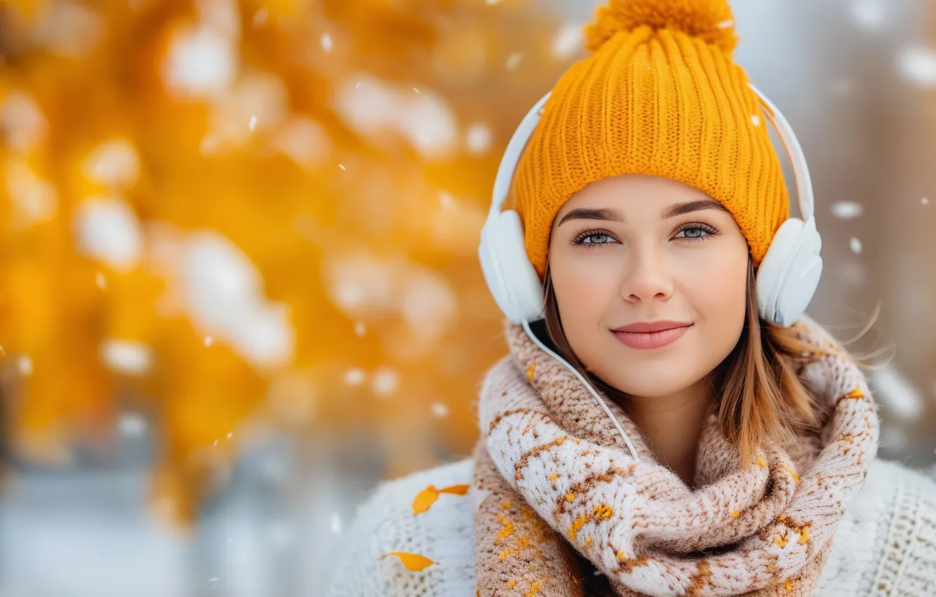 Wallpaper winter, look, girl, snow, orange, nature, face, smile for ...