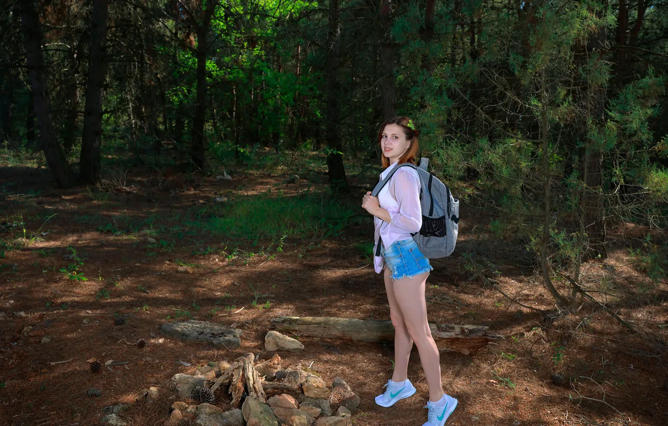 Wallpaper forest, trees, model, brunette, gorgeous, posing, beautiful ...