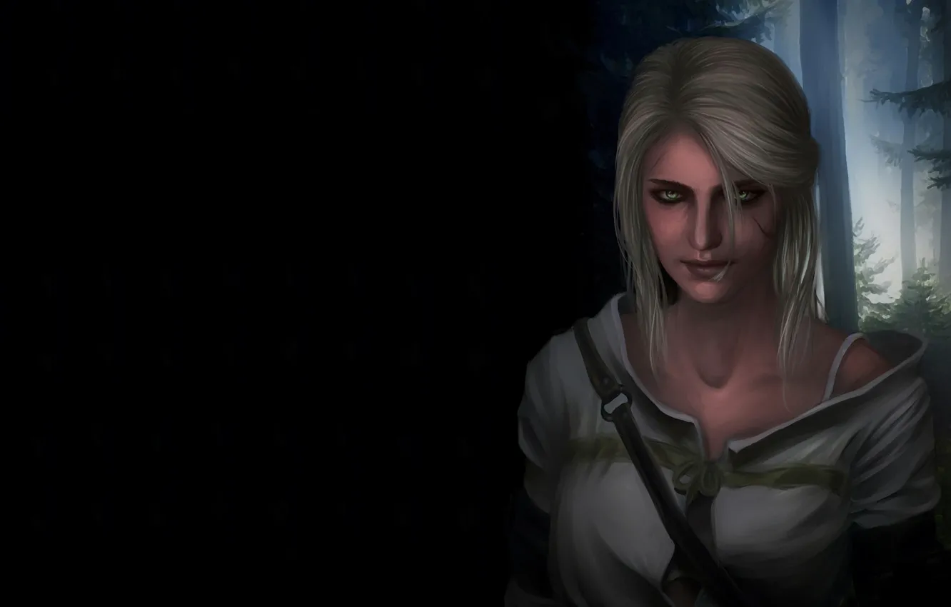 Wallpaper forest, girl, background, art, green eyes, Ciri, Witcher 3 ...