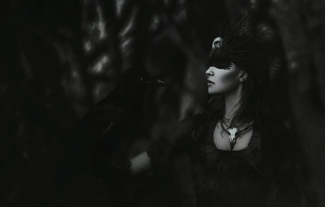 Wallpaper girl, night, darkness, style, bird, crows, Raven, cosplay for ...