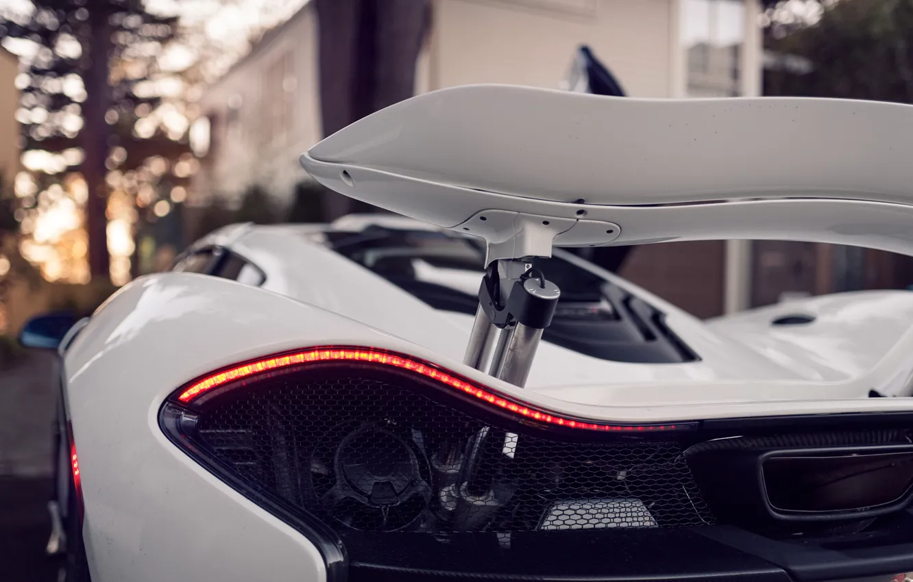Wallpaper white, lights, supercar, spoiler, back, McLaren P1 for mobile ...