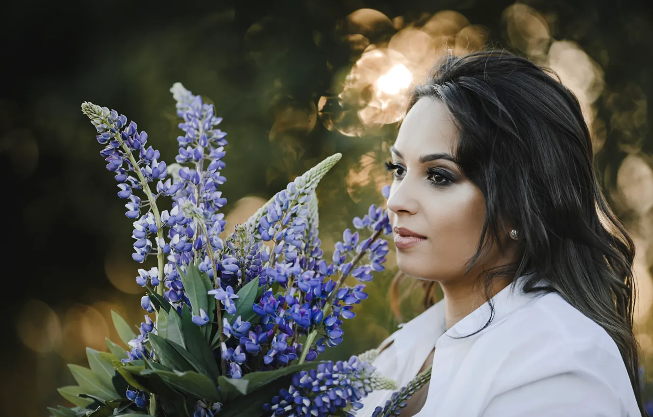 Wallpaper Look Girl Light Flowers Nature Face Glare Portrait For