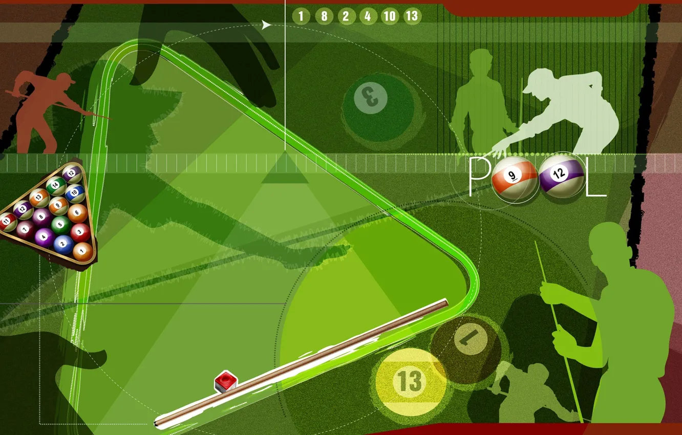 Wallpaper collage, balls, the game, vector, Billiards, silhouette ...