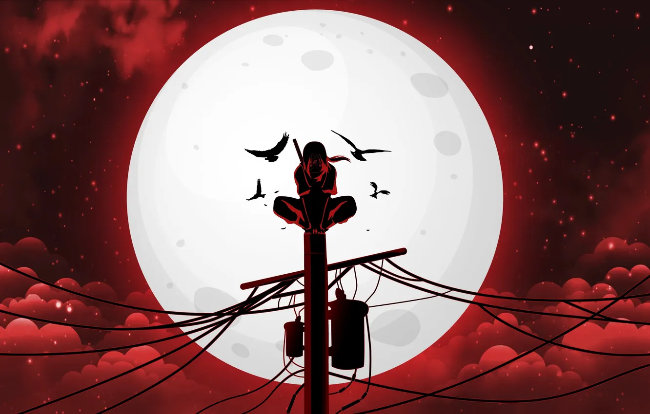Wallpaper moon, Naruto, sky, animals, crow, anime, night, clouds for ...