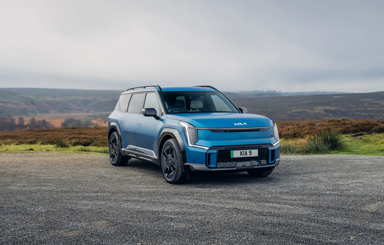 Wallpaper blue, Kia, EV9, Kia EV9 GT-Line S 6-seat for mobile and ...