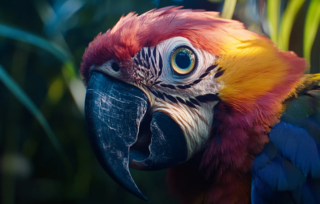 Wallpaper look, the dark background, bird, portrait, parrot, Ara, AI ...