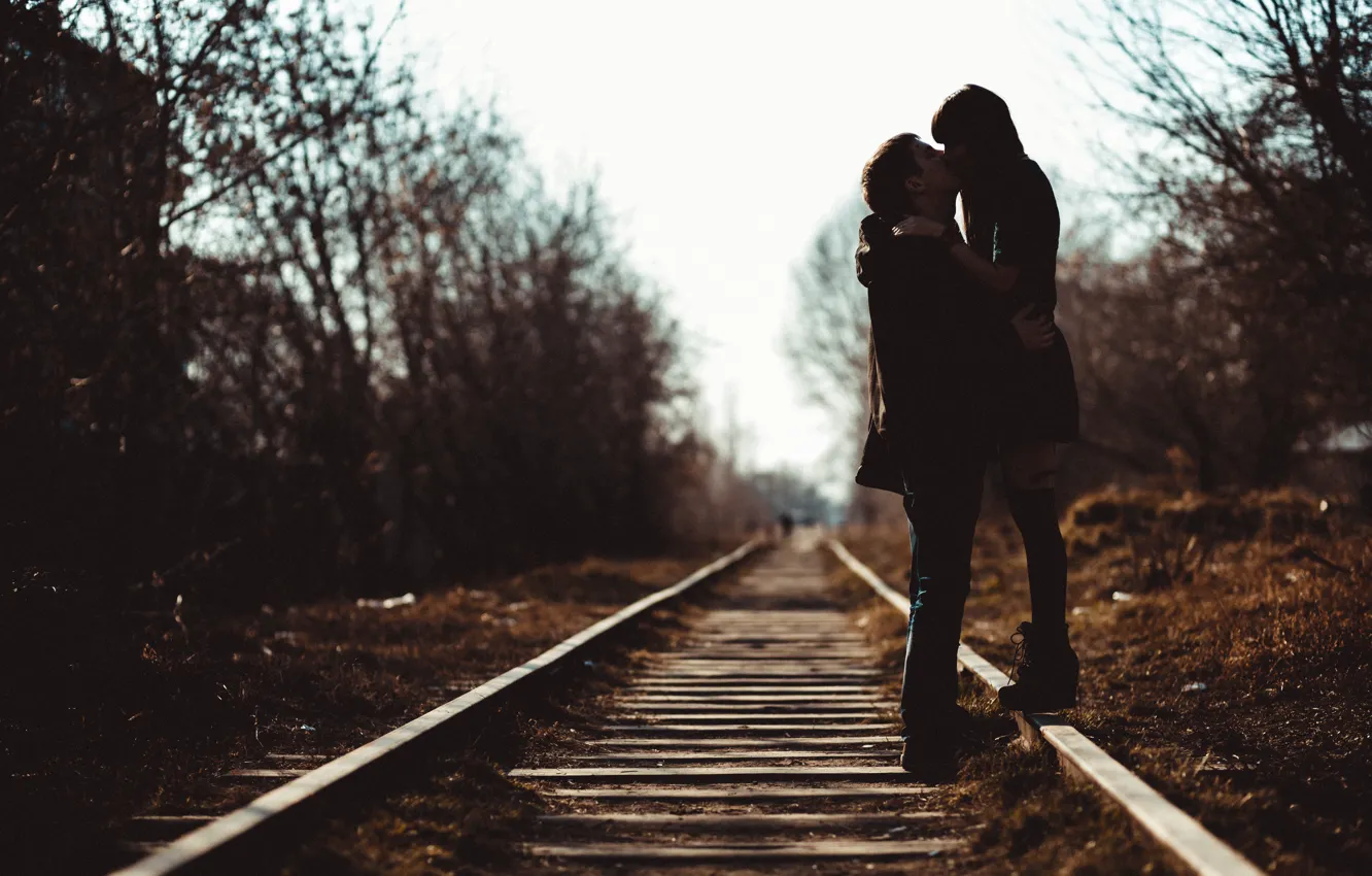 Wallpaper girl, love, rails, kiss, spring, guy for mobile and desktop ...