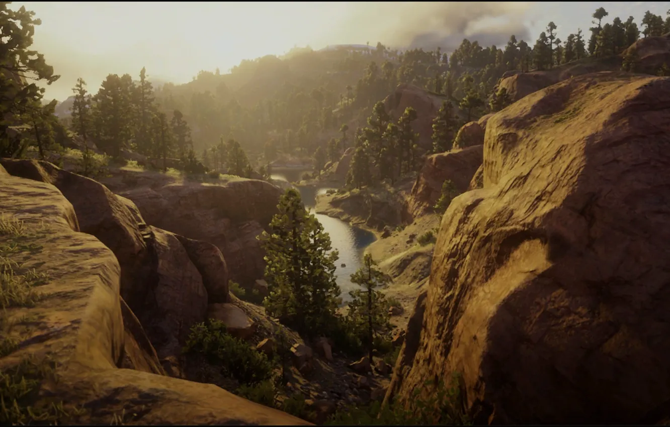Wallpaper Nature, Landscape, Waterfall, Game, Rocks, Red Dead ...
