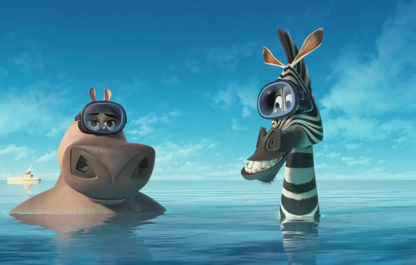 Wallpaper sea, water, Zebra, Hippo, Madagascar 3 for mobile and desktop, section фильмы ...