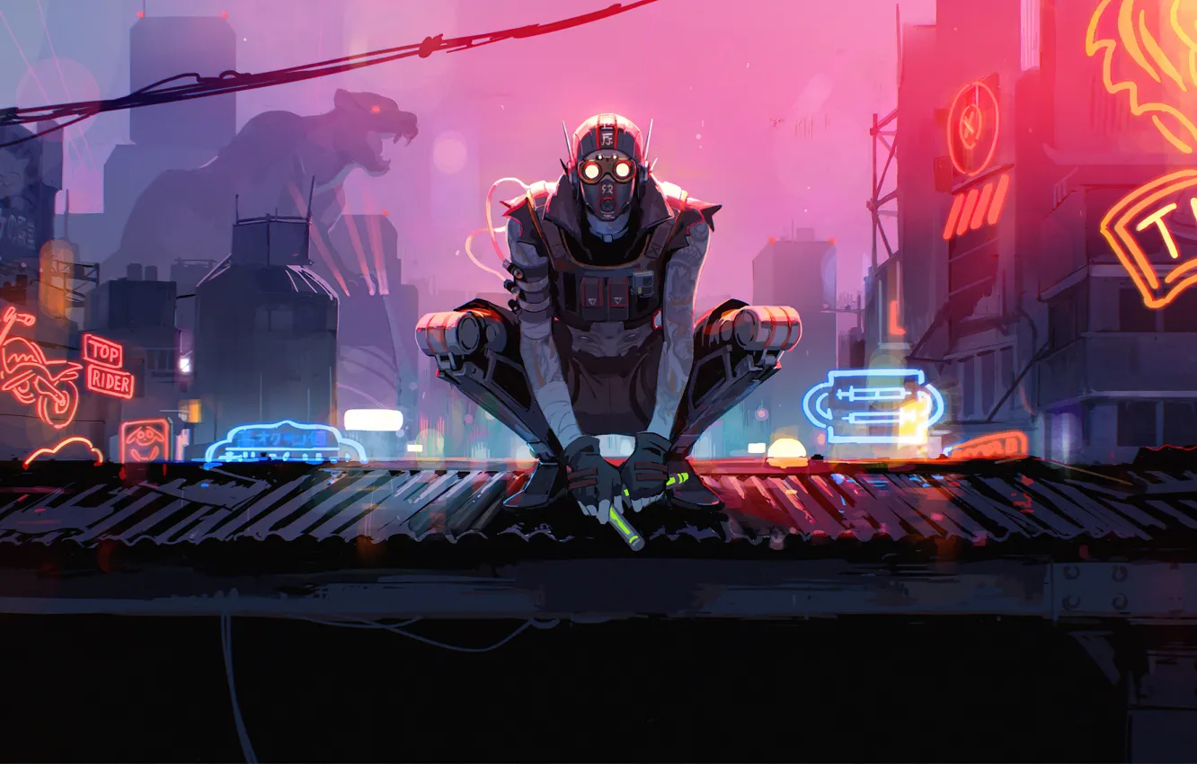 Wallpaper on the roof, Game Art, Octane, neon waveski, Apex Legends for ...