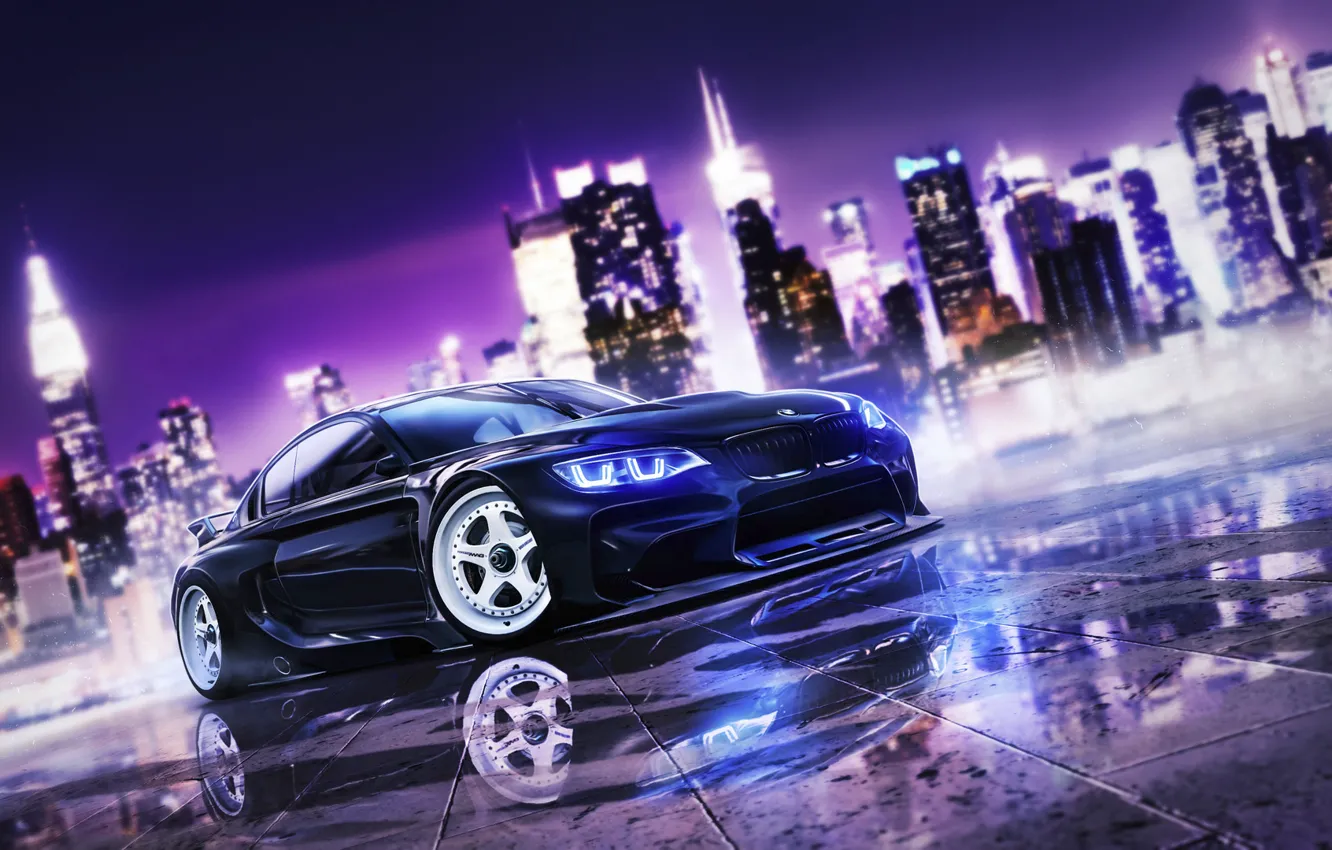 Wallpaper BMW, City, Light, Vision, Front, Black, Night images for ...