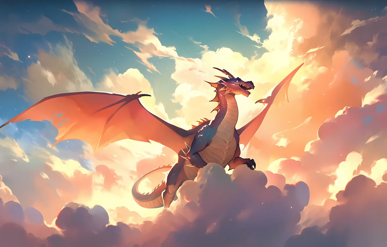 Wallpaper look, face, pose, dragon, wings, fantasy, imitation painting ...
