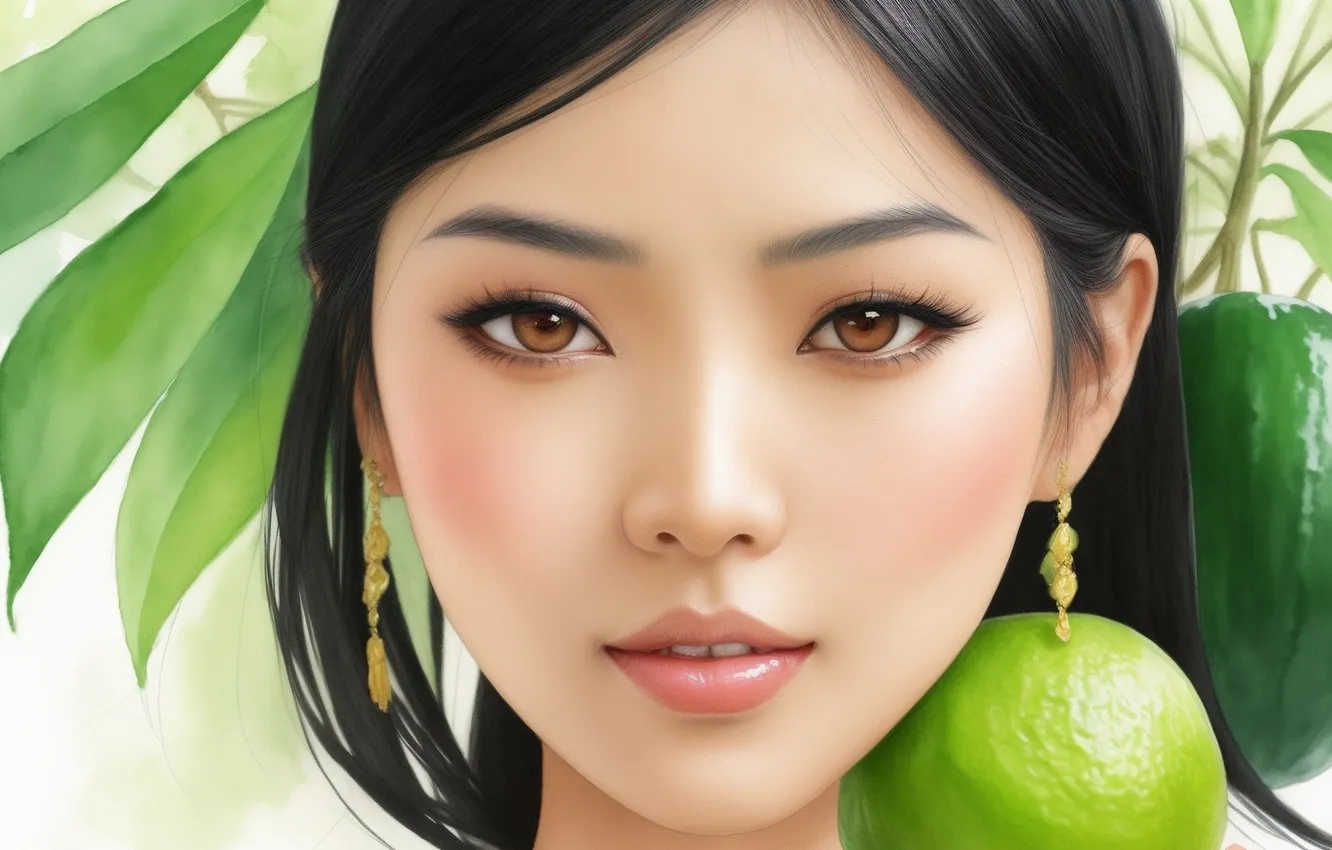 Wallpaper girl, green, green, black, woman, figure, beauty, brunette ...