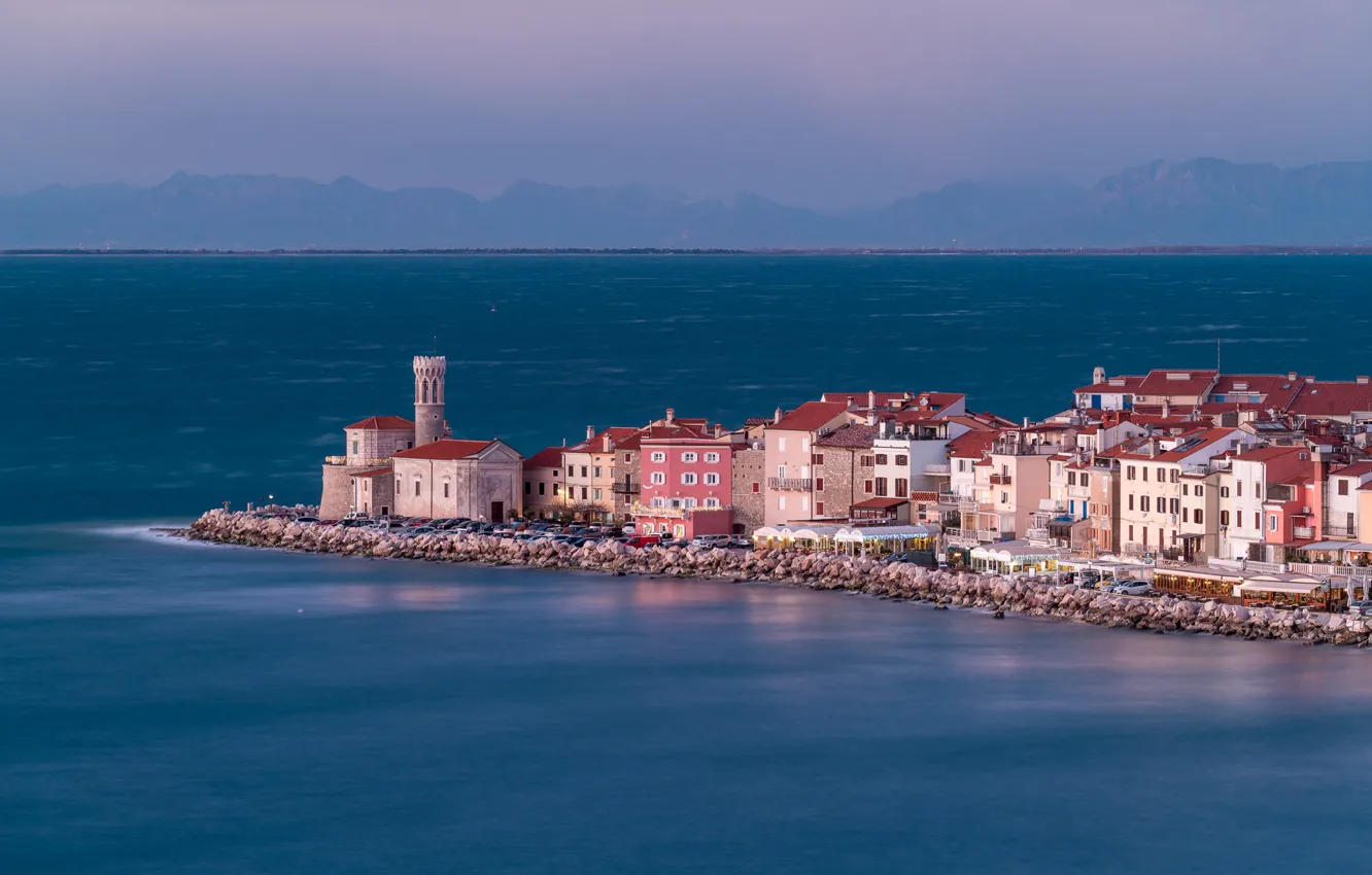 Wallpaper sea, building, home, Piran, Slovenia, The Adriatic sea ...