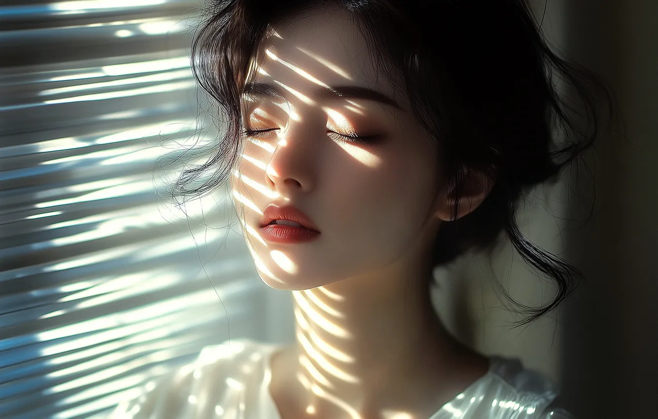 Wallpaper girl, light, strip, portrait, morning, brunette, window, shadows for mobile and ...