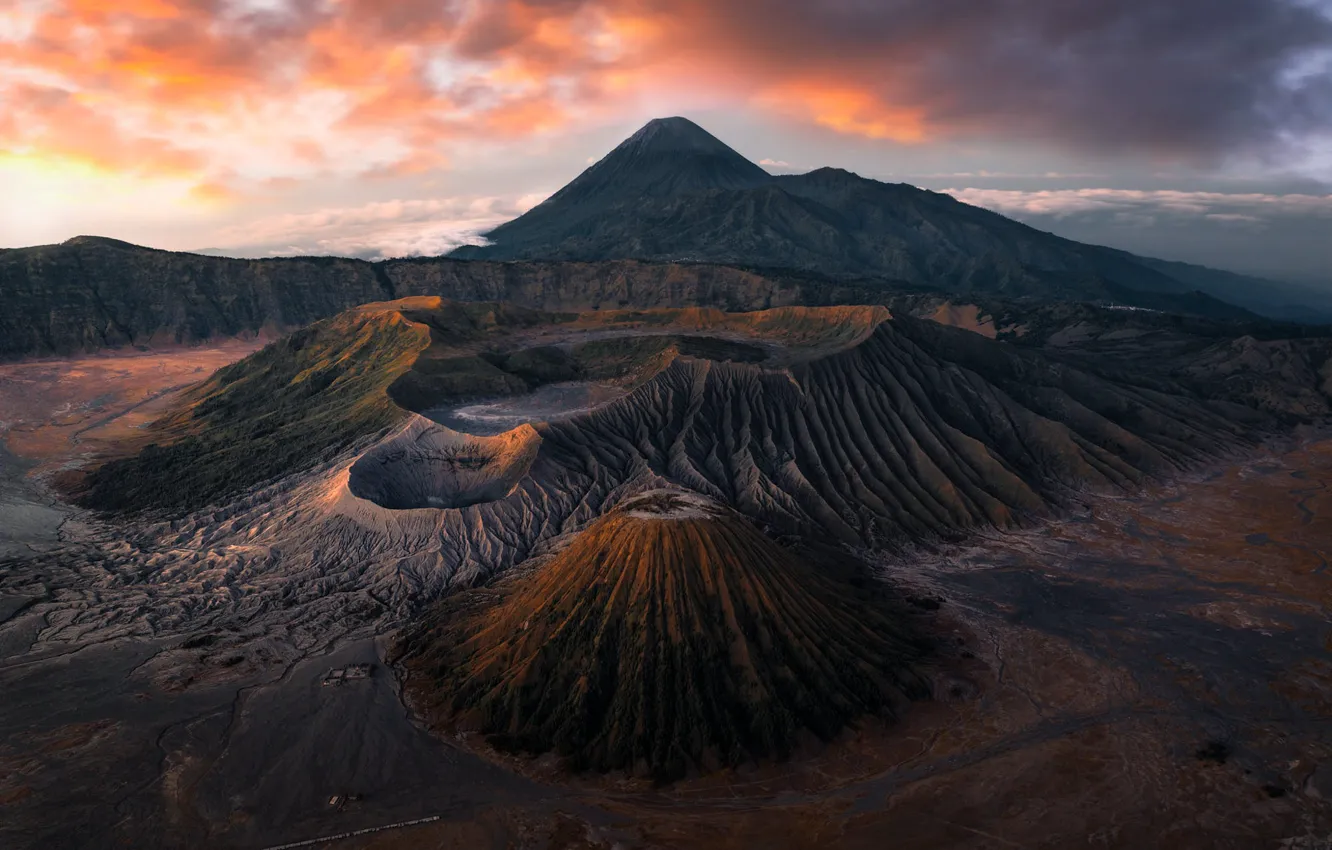Wallpaper clouds, mountains, height, Indonesia, volcanoes, craters ...