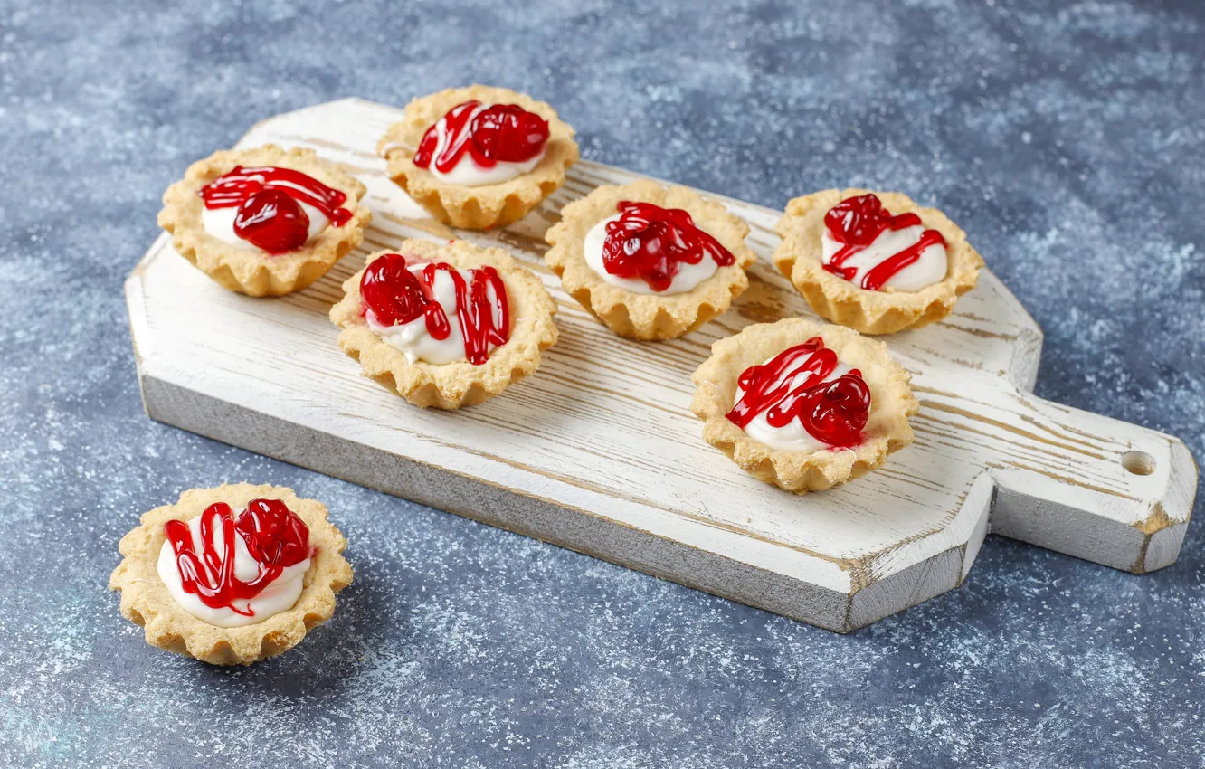 Wallpaper cream, dessert, jam, syrup, jam, tartlets, cutting Board for ...
