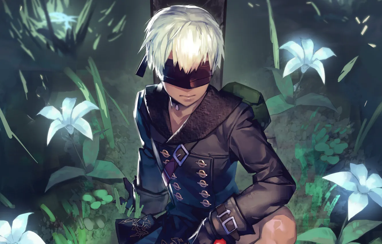 Wallpaper flowers, Lily, guy, eye patch, NieR Automata, YoRHa No 9 Type ...