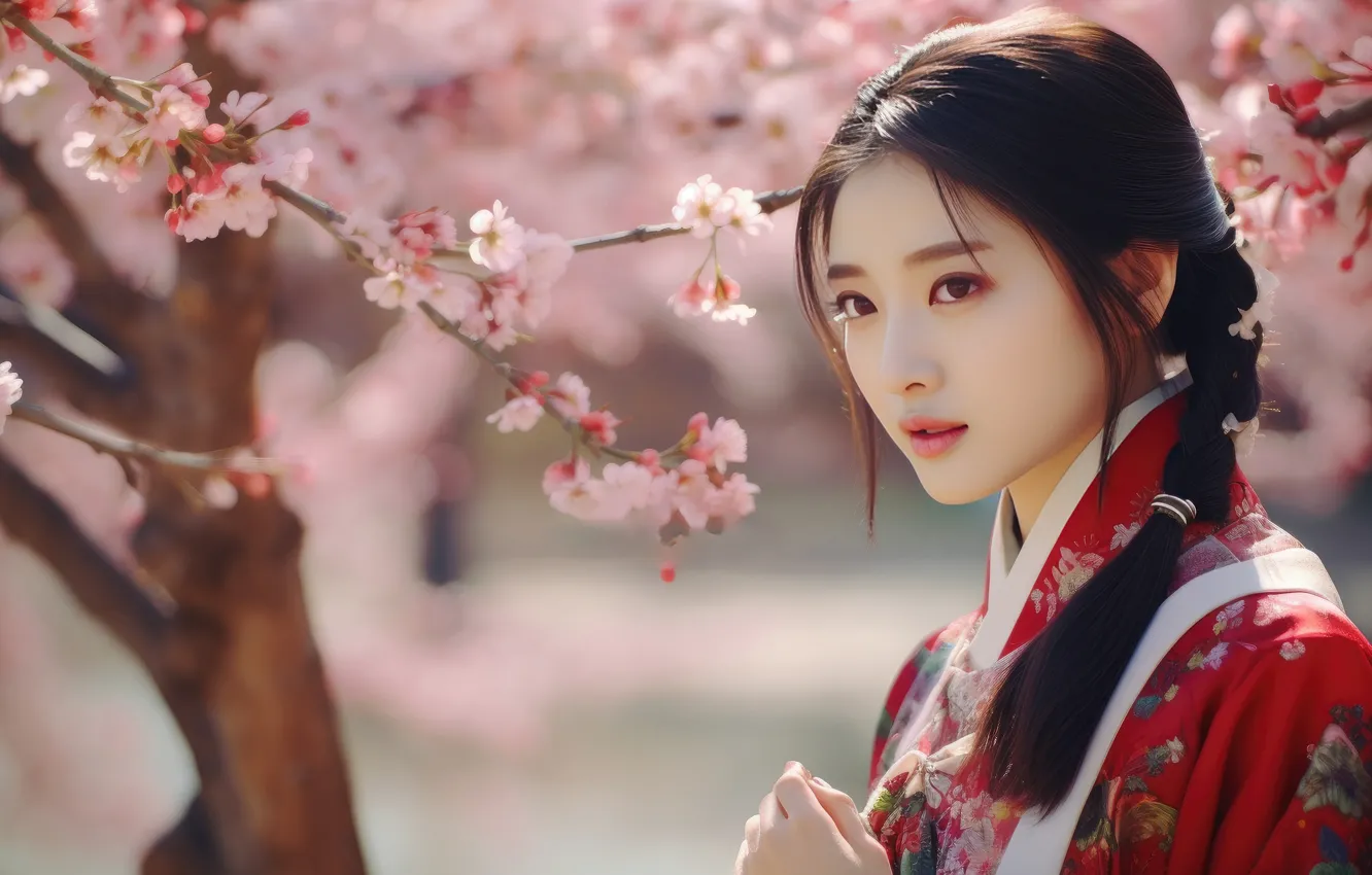 Wallpaper Look Girl Flowers Nature Face Park Portrait Spring For