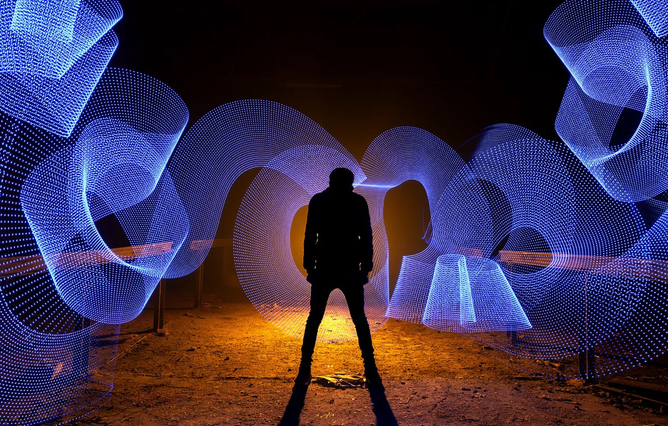 Wallpaper lights, night, man, shadow, silhouette, led images for ...