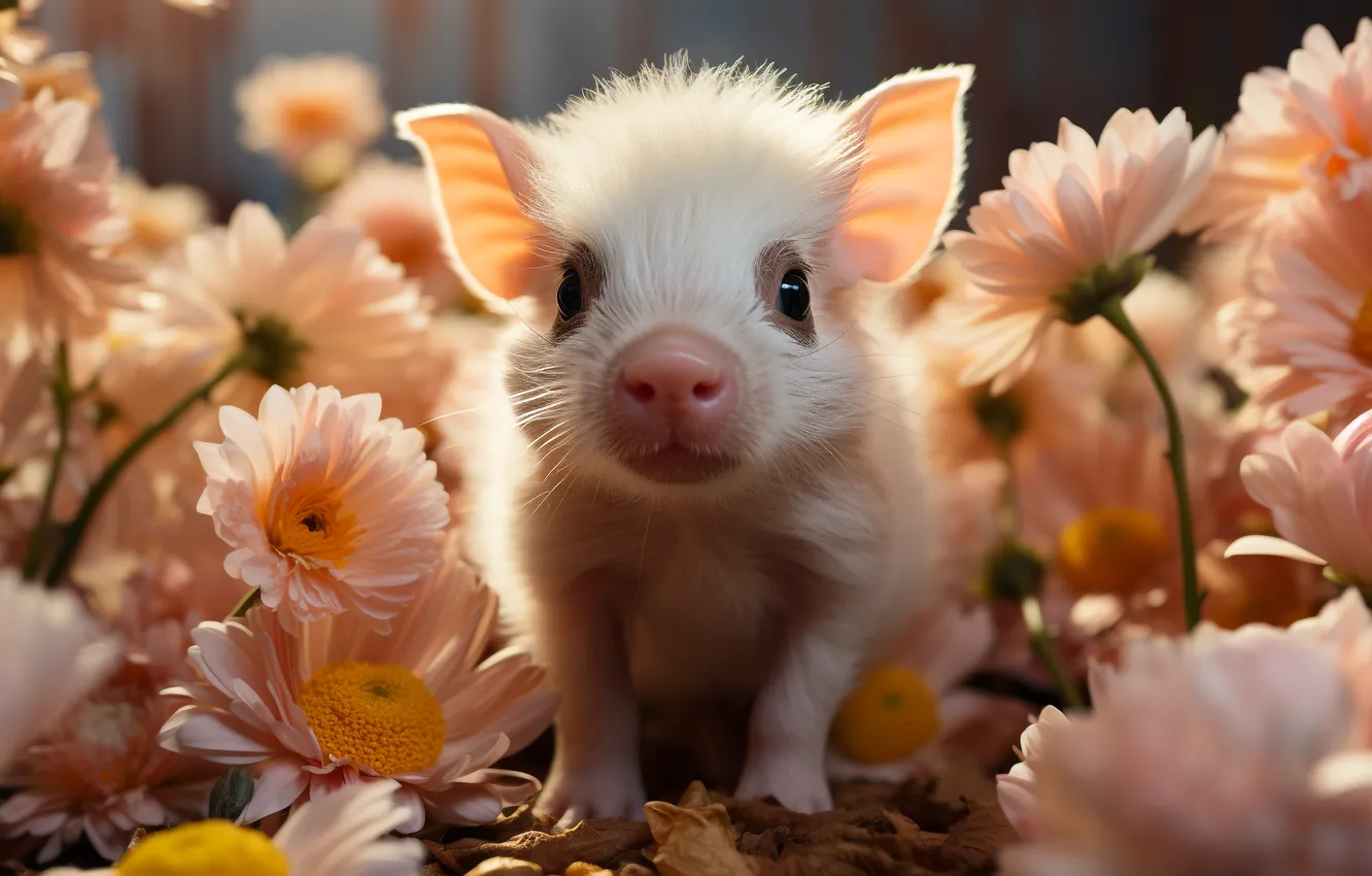 Wallpaper flowers, pig, cub, pig, Piglet, pig, AI art, neural network ...