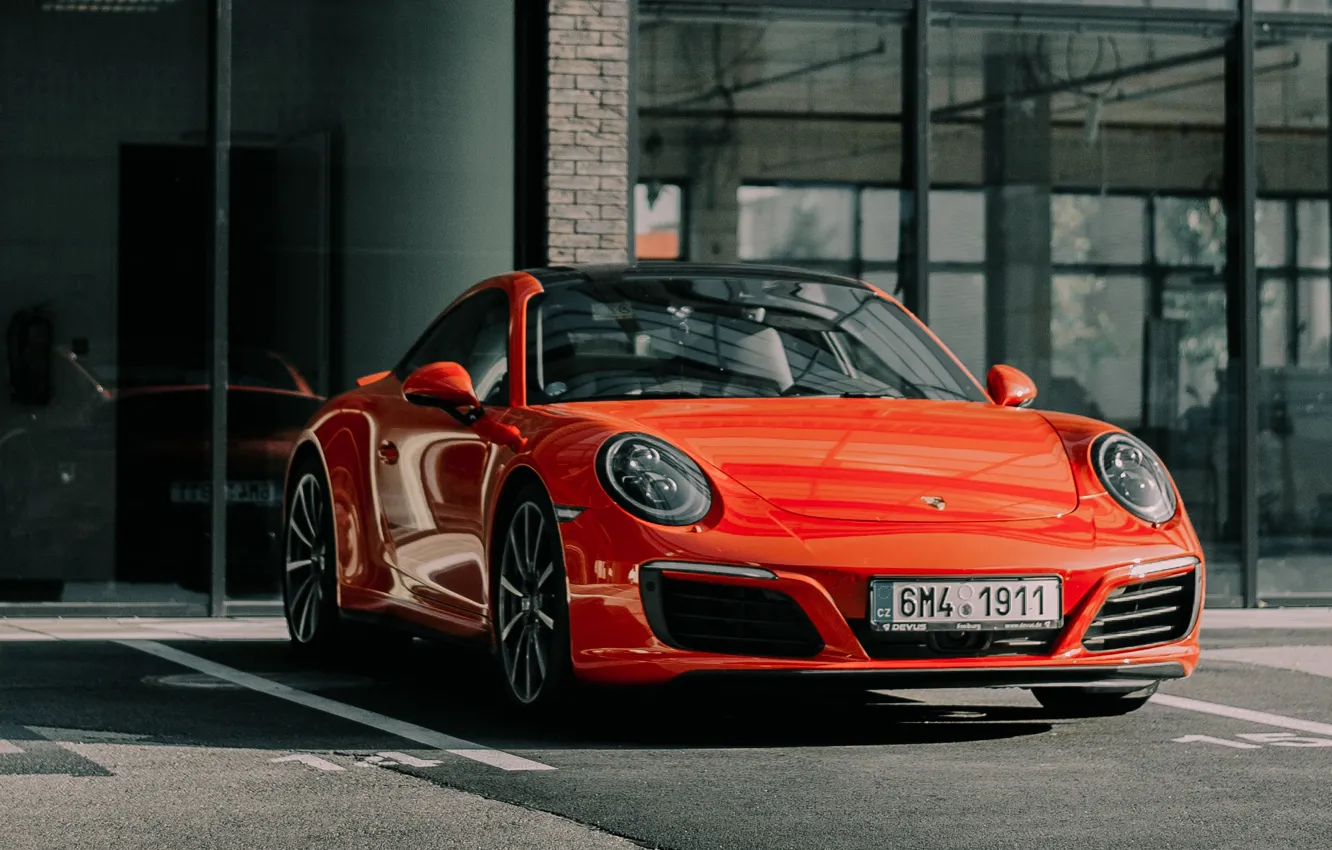 Wallpaper red, reflection, lights, Porsche, sports car, front view ...