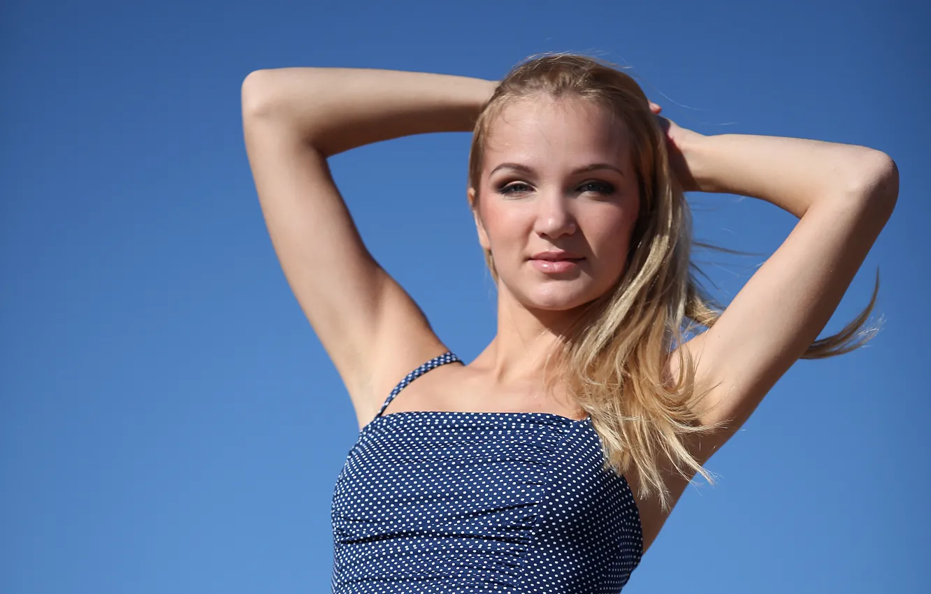 Wallpaper girl, long hair, dress, beautiful, pretty, lips, face, blue ...