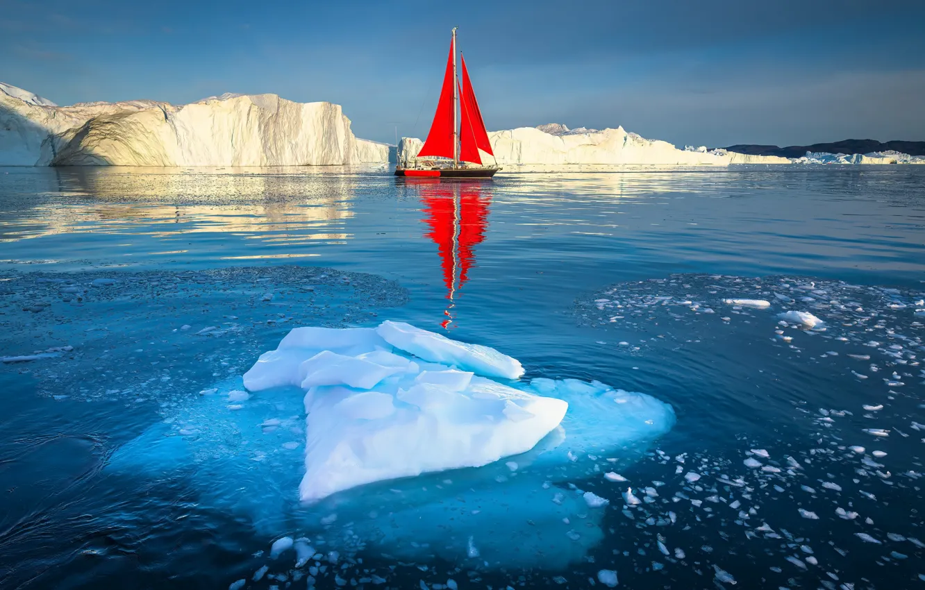 Wallpaper sea, sailboat, ice for mobile and desktop, section природа ...