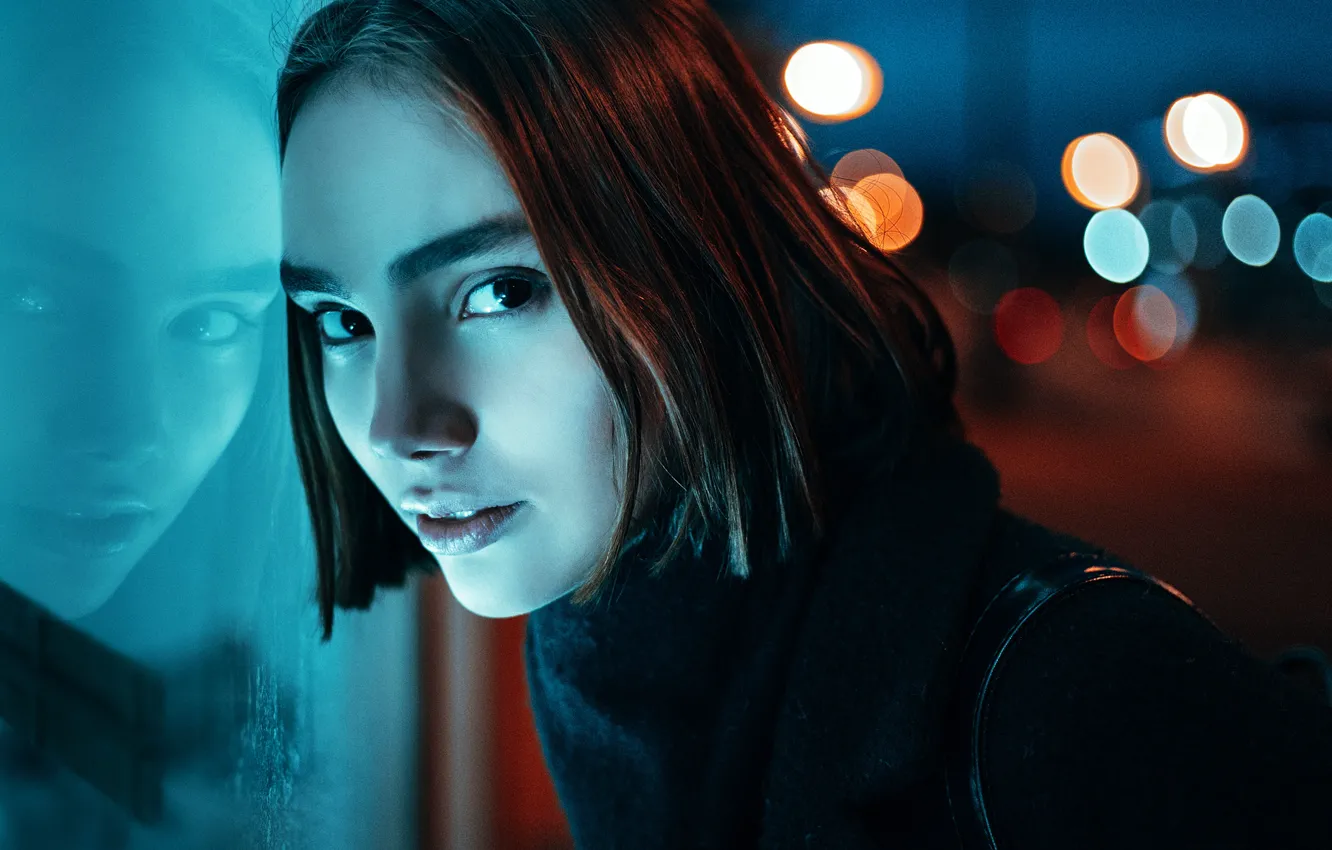 Wallpaper look, glass, night, close-up, lights, glare, reflection ...