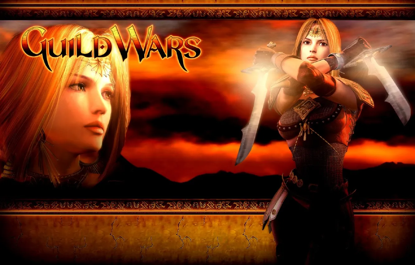 Wallpaper girl, sunset, face, weapons, blonde, Guild Wars for mobile ...